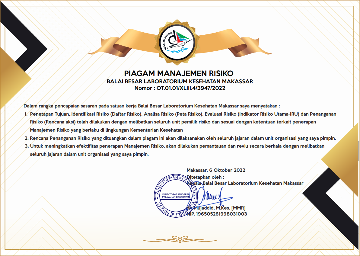 Piagam Manajemen Risiko | BB Labkesmas Makassar